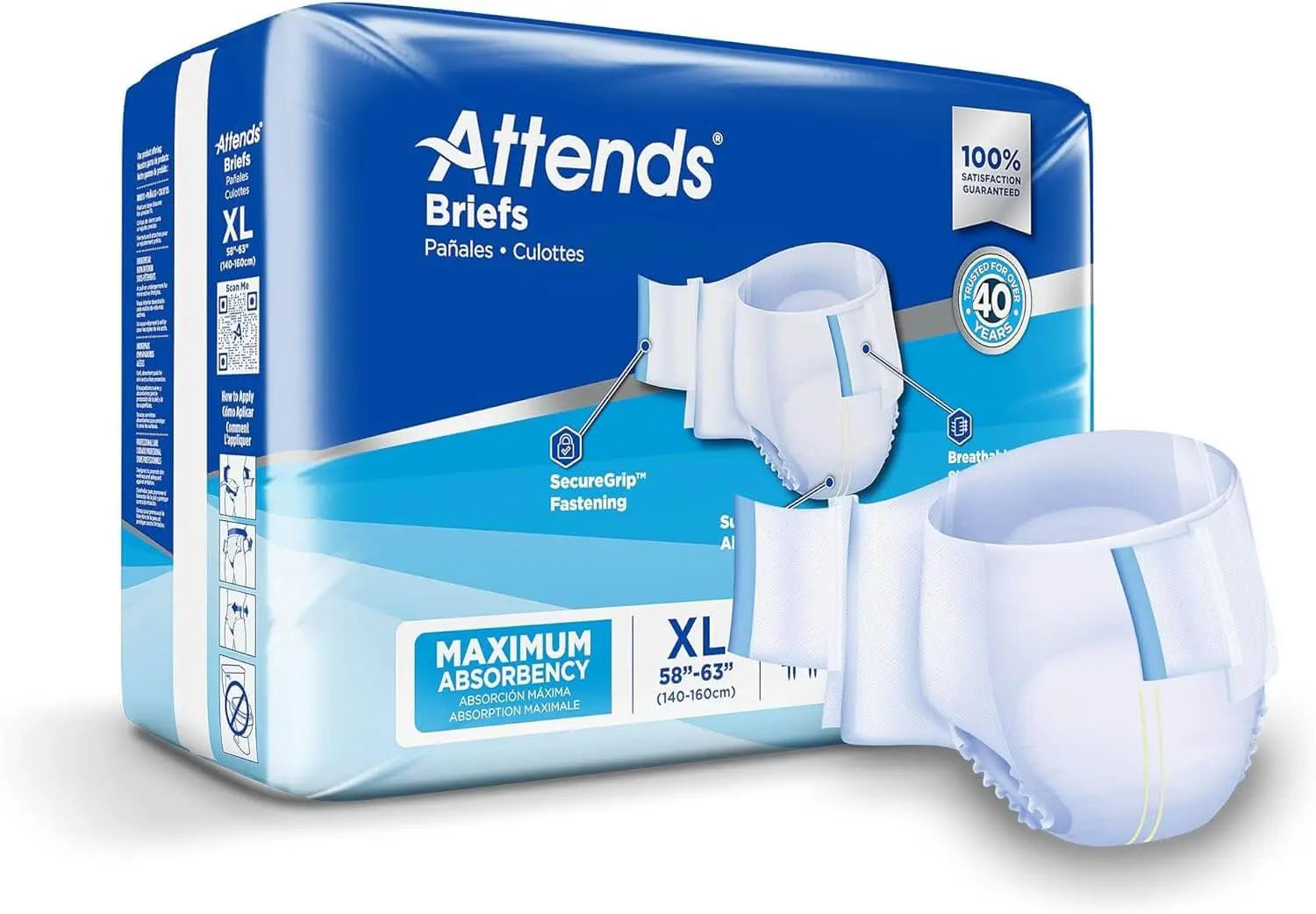 Attends Adult Incontinence Briefs with Tab Closures, XL, #DDA40 - ABD ...